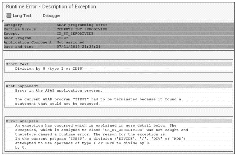 Unhandled Exceptions and Short Dumps in ABAP