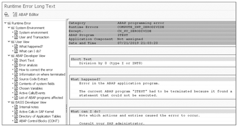 Excepciones no controladas y volcados cortos en ABAP - S4PCADEMY