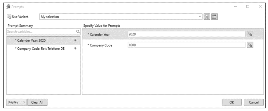 Prompting with Variants in SAP Analysis for Microsoft Office