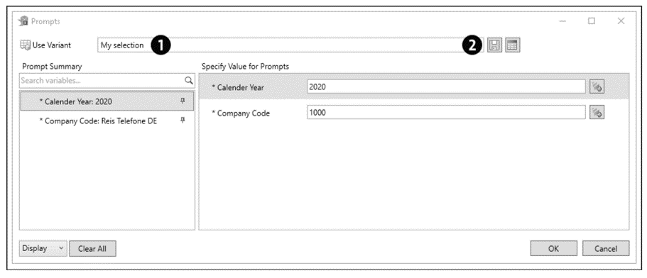 Prompting with Variants in SAP Analysis for Microsoft Office