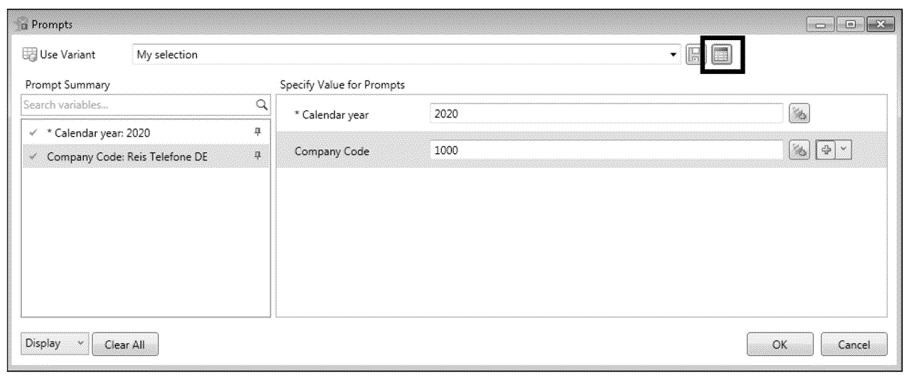 Prompting with Variants in SAP Analysis for Microsoft Office
