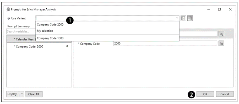 Prompting with Variants in SAP Analysis for Microsoft Office