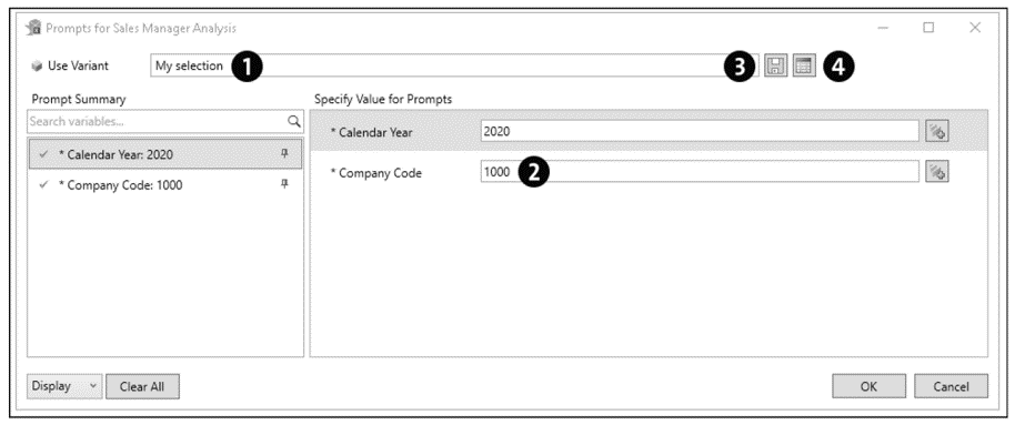 Prompting with Variants in SAP Analysis for Microsoft Office