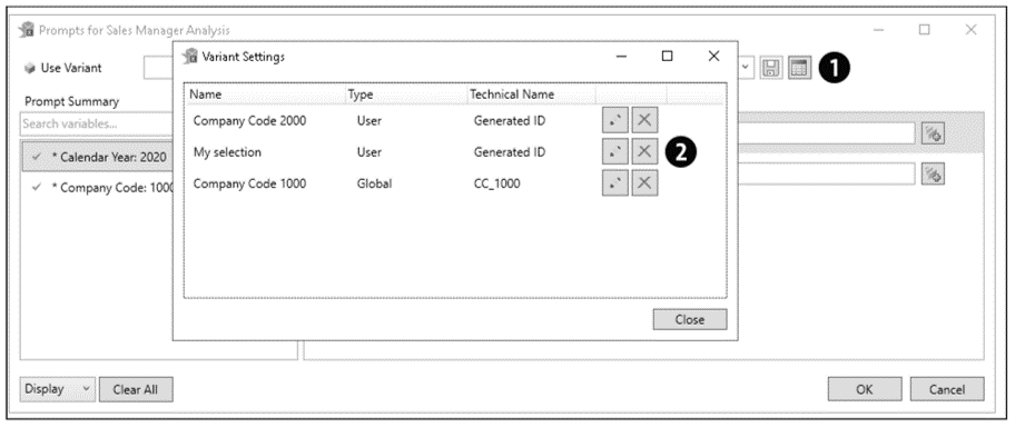 Prompting with Variants in SAP Analysis for Microsoft Office
