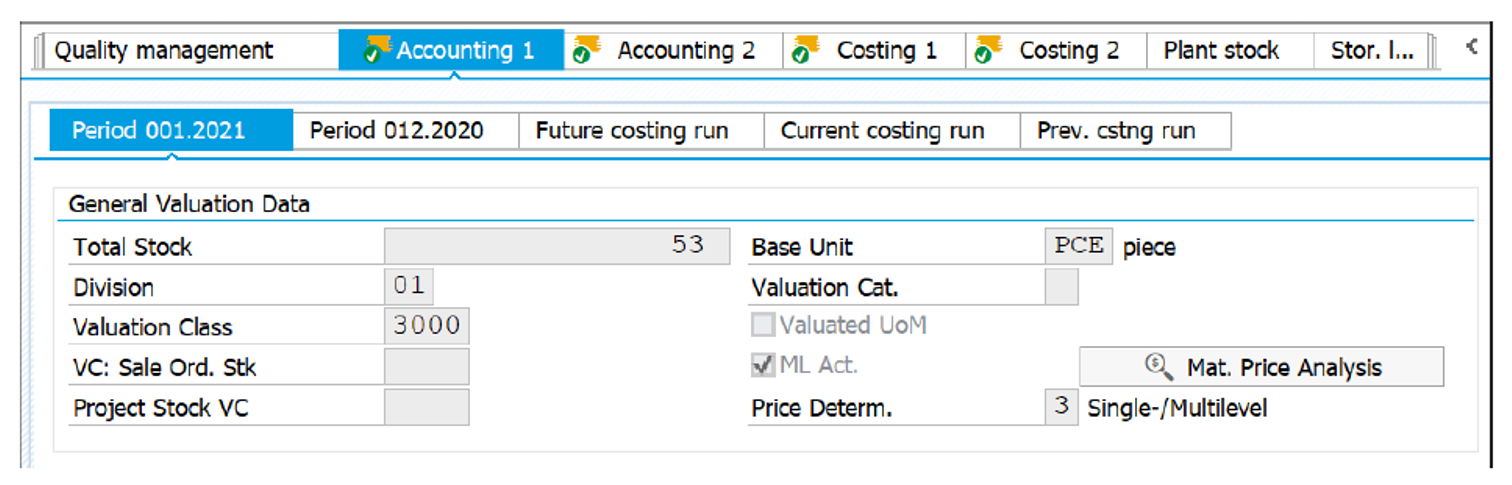 Accounting Views in the Material Master
