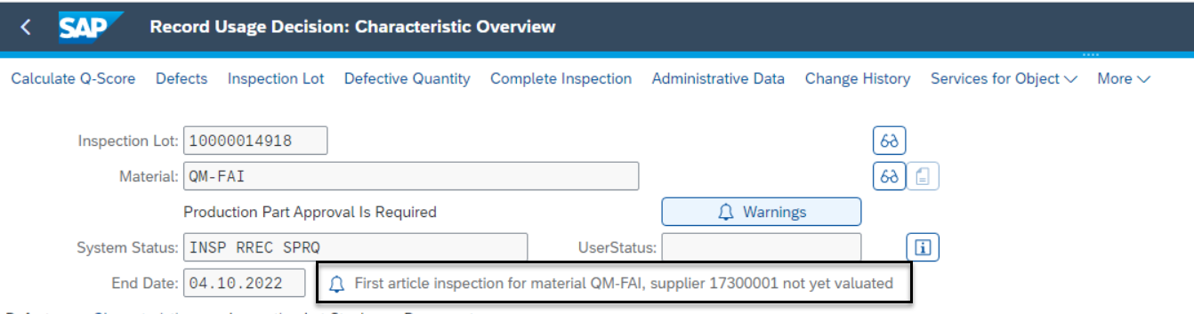 First Article Inspection for Production Part Approval in SAP S/4HANA