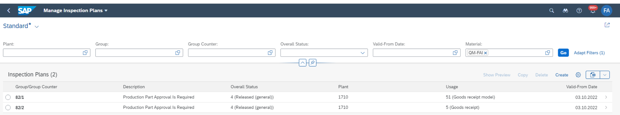 First Article Inspection for Production Part Approval in SAP S/4HANA