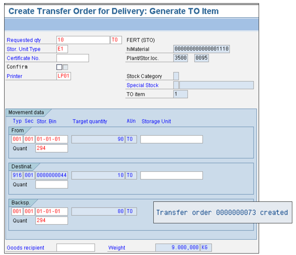 Using a Single SAP System for Stock Transport Order Processes